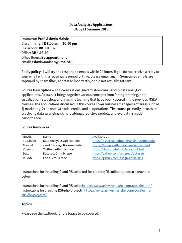 Data Analytics Applications Syllabus | PDF | Data Analysis | Academic ...