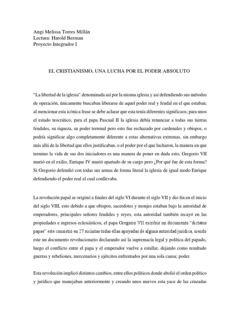 Ensayo Harold Berman | PDF | Iglesia Católica | Feudalismo