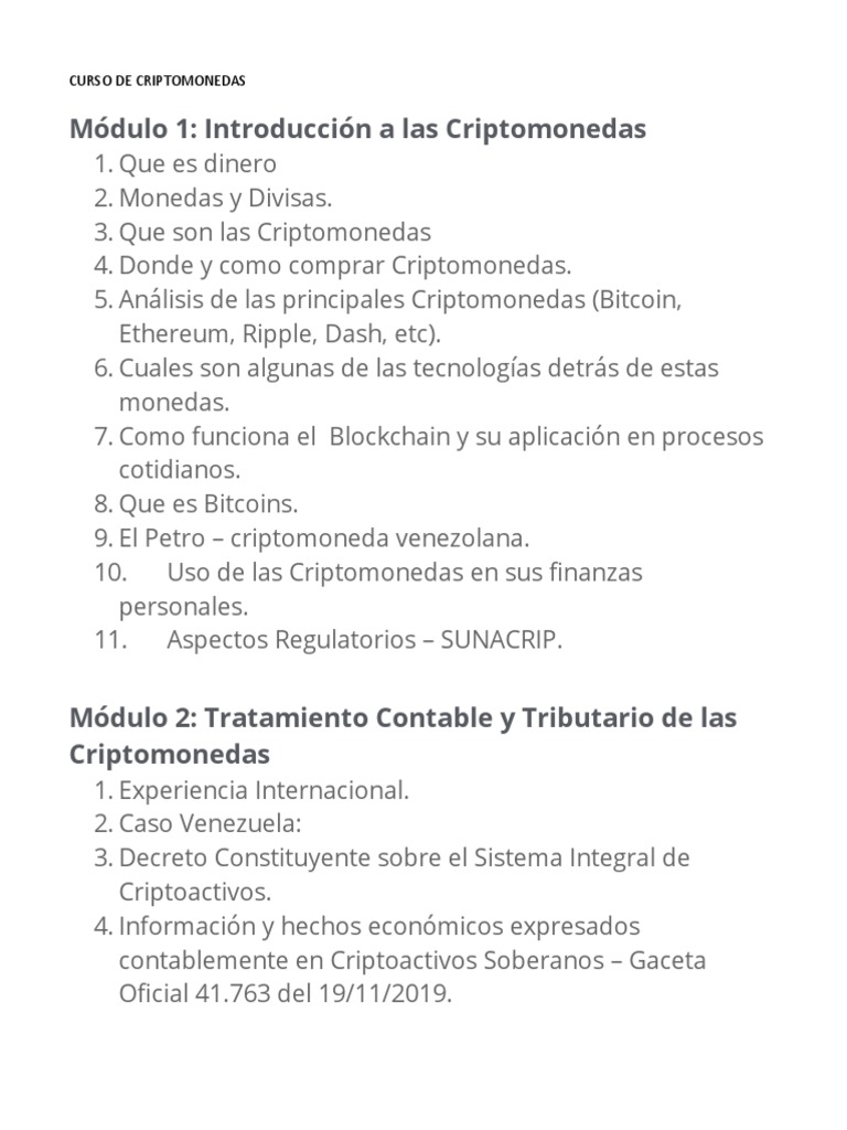 Contenido CURSO DE CRIPTOMONEDAS | PDF | Criptomoneda | Dinero