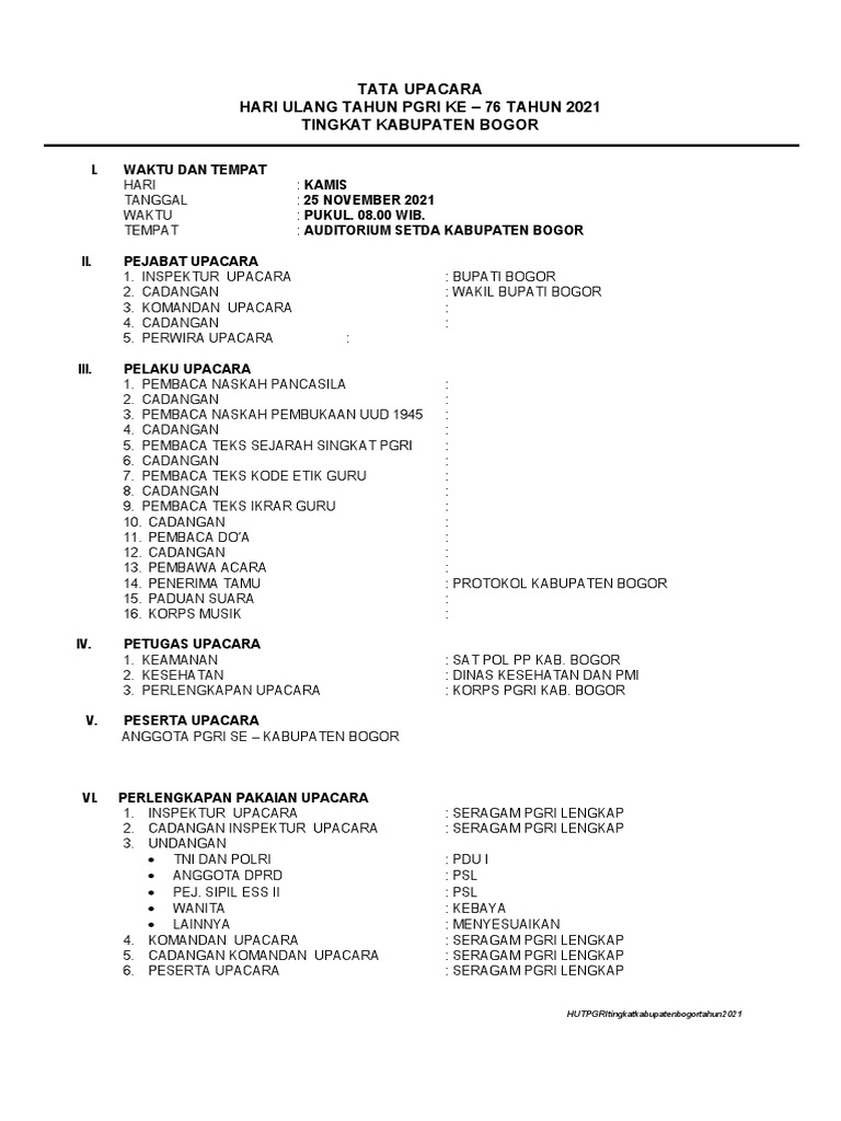 Tata Upacara - Hut Pgri Ke 76 Tahun 2021 | PDF