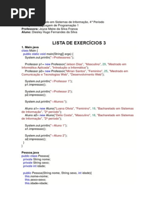 Tipos De Exercicios (PDF) Lista De Exercício 03 DOKUMEN.TIPS