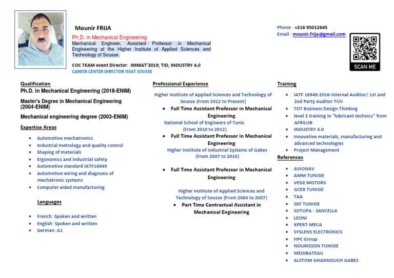 CV Mounir Frija | PDF | Engineering | Mechanical Engineering