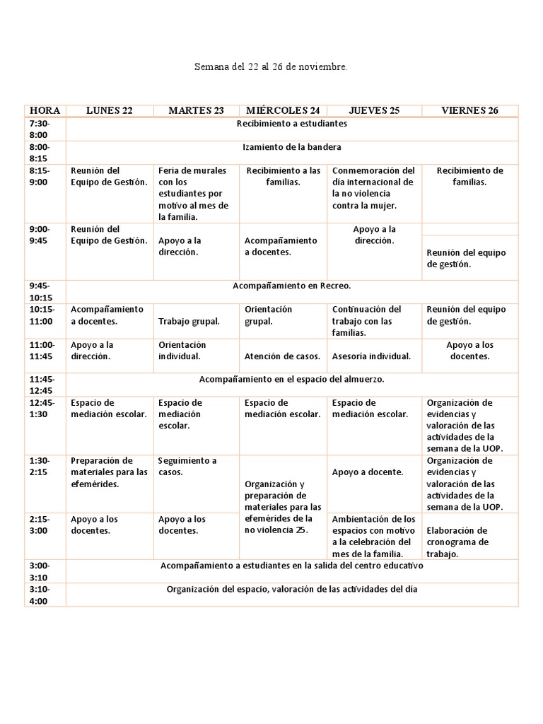 Semana Del 22 Al 26 de Noviembre | PDF