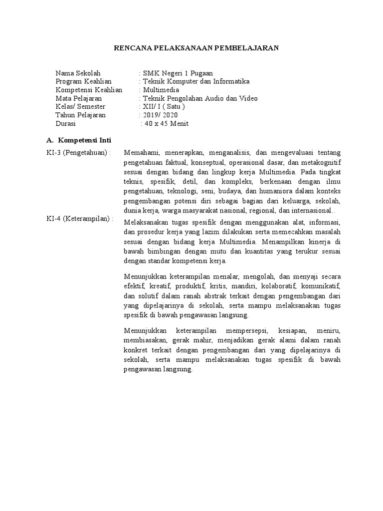 RPP Manipulasi Video Multimedia SMK | PDF