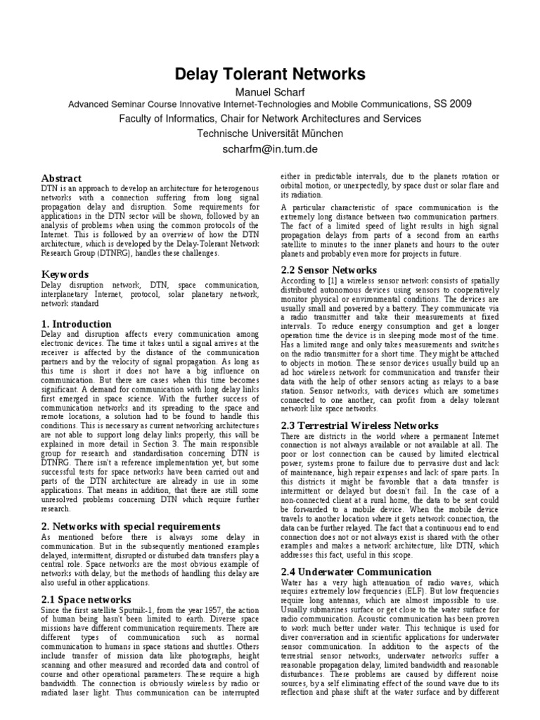 Delay Tolerant Networks: Manuel Scharf | PDF | Transmission Control ...