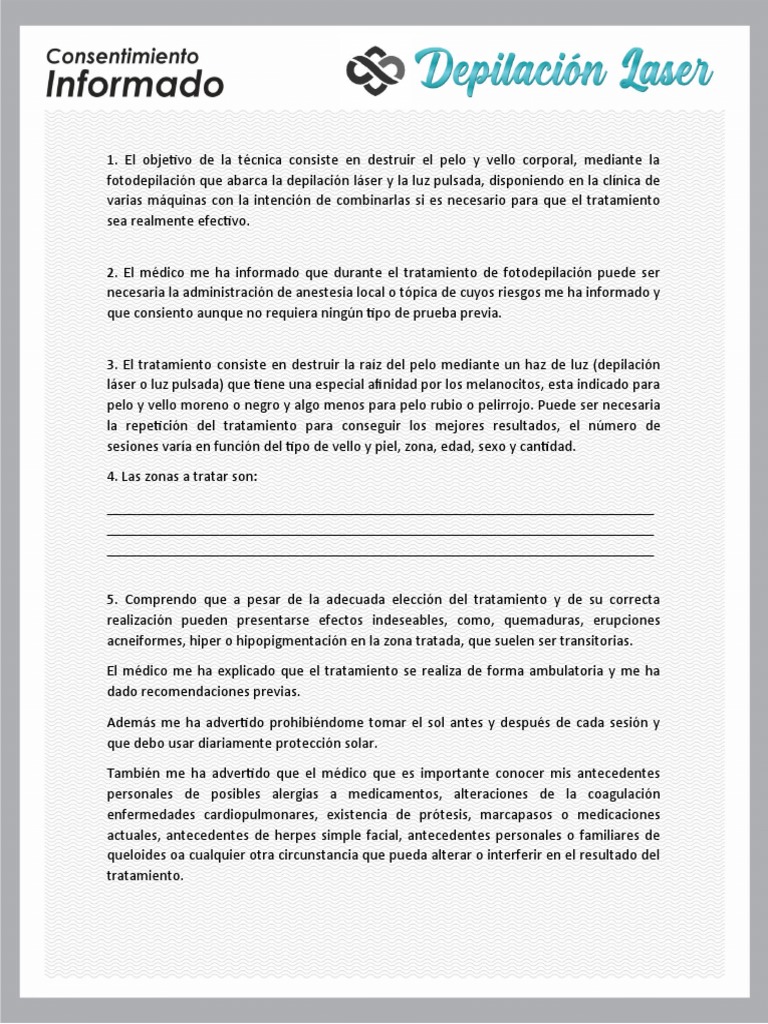 Consentimiento Informado - Depilasión Laser | PDF | Depilación | Pelo