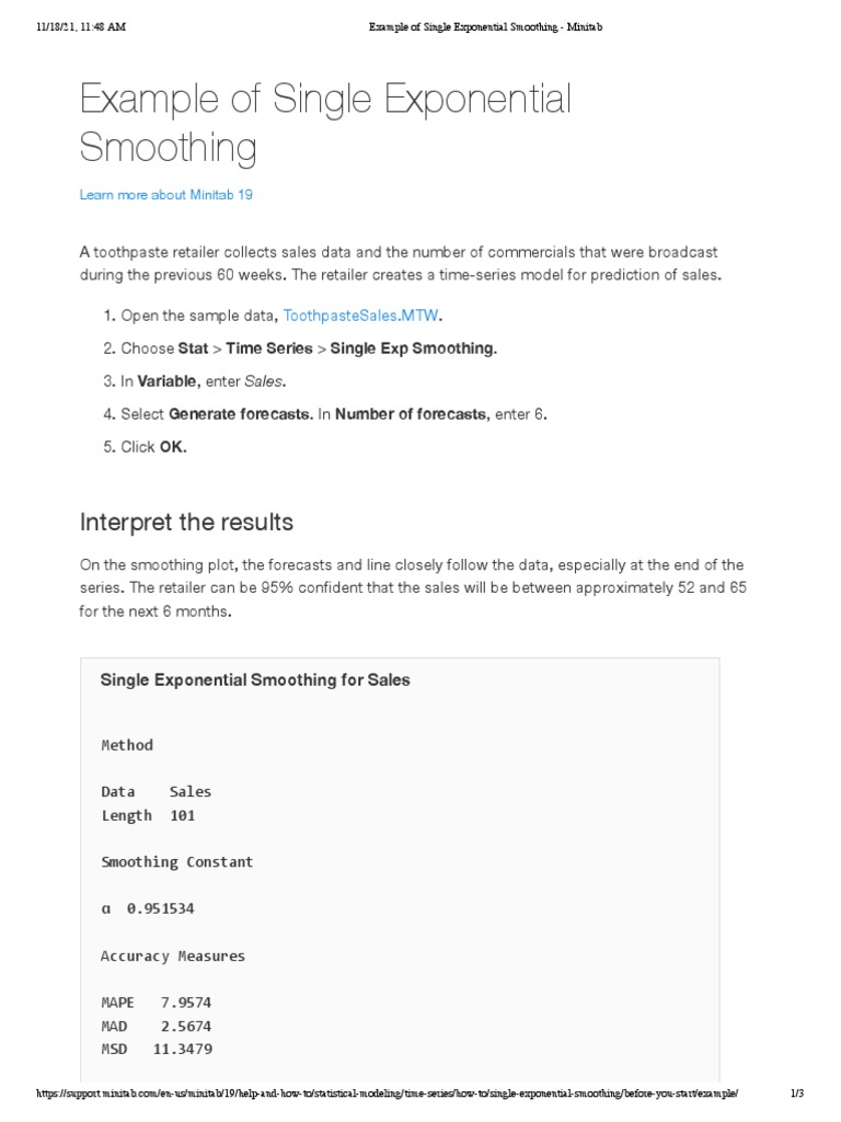 4.3 Example of Single Exponential Smoothing - Minitab | PDF | Forecasting | Time Series