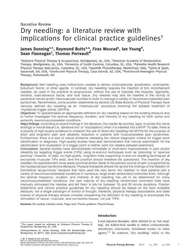 Dry Needling - A Literature Review With Implications For Clinical ...