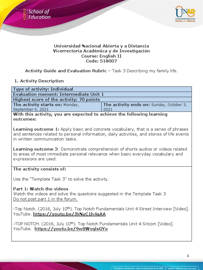 Activity Guide and Evaluation Rubric - Unit 1 - Task 3 - Describing My ...