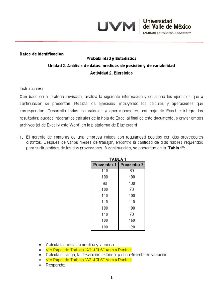 U2 Act 2 | PDF | Desviación Estándar