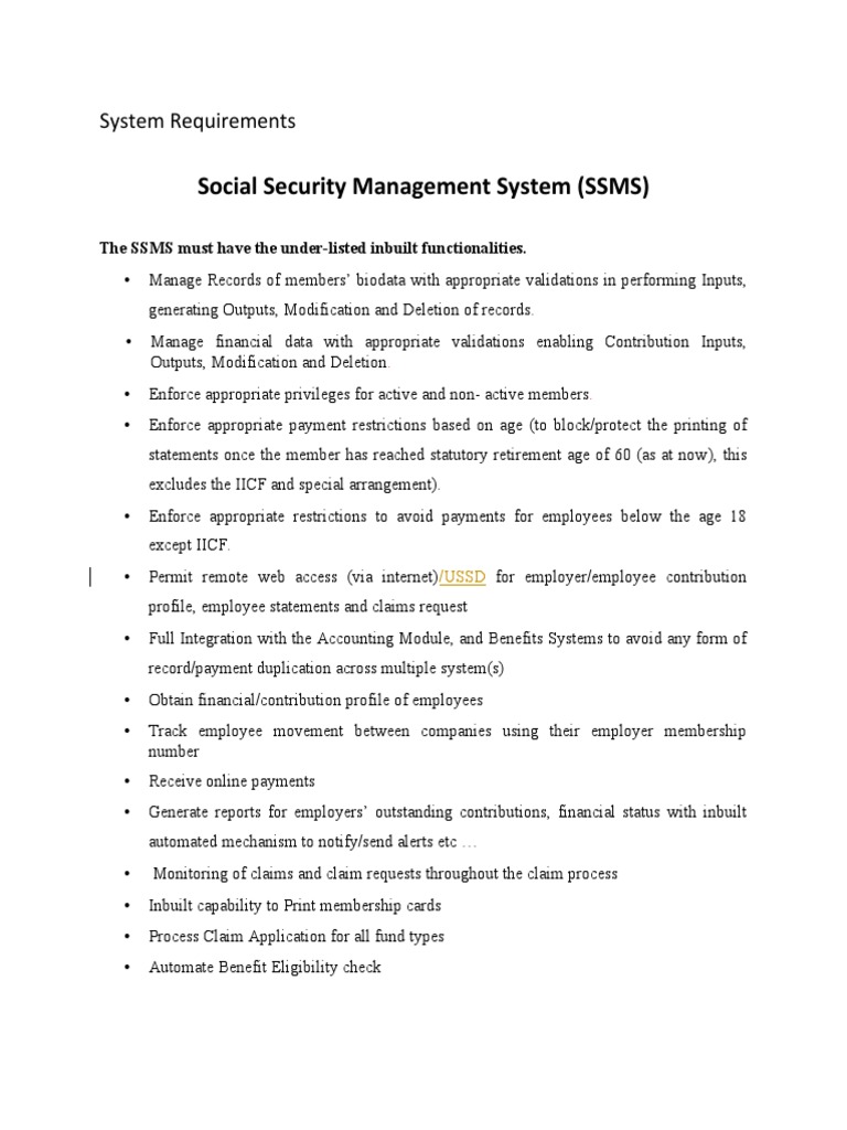 Social Security Management System (SSMS) | PDF | Pension | Employment