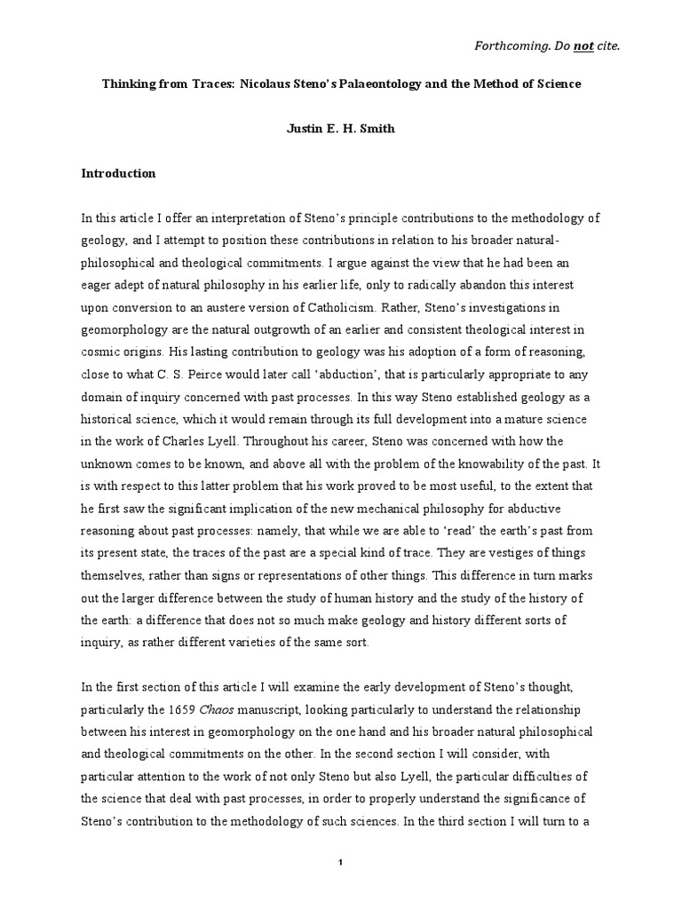 Thinking From Traces: Nicolaus Steno's Palaeontology and The Method of ...