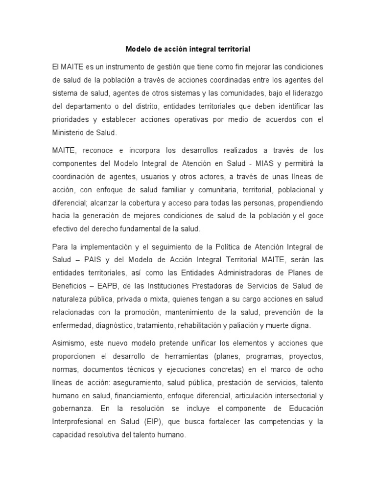 Modelo de Acción Integral Territorial | PDF
