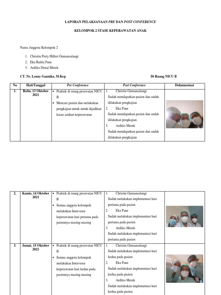 Laporan Pelaksanaan Pre Dan Post Conference (Ruang Nicu B) | PDF ...