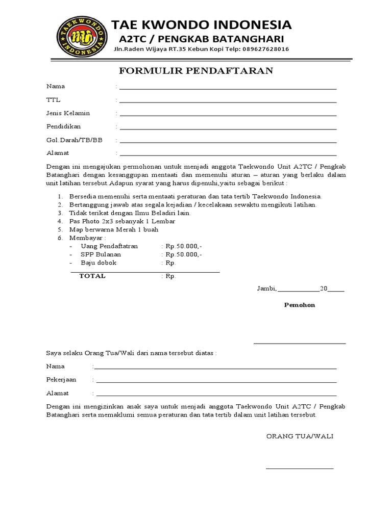 Formulir Pendaftaran A2tc | PDF