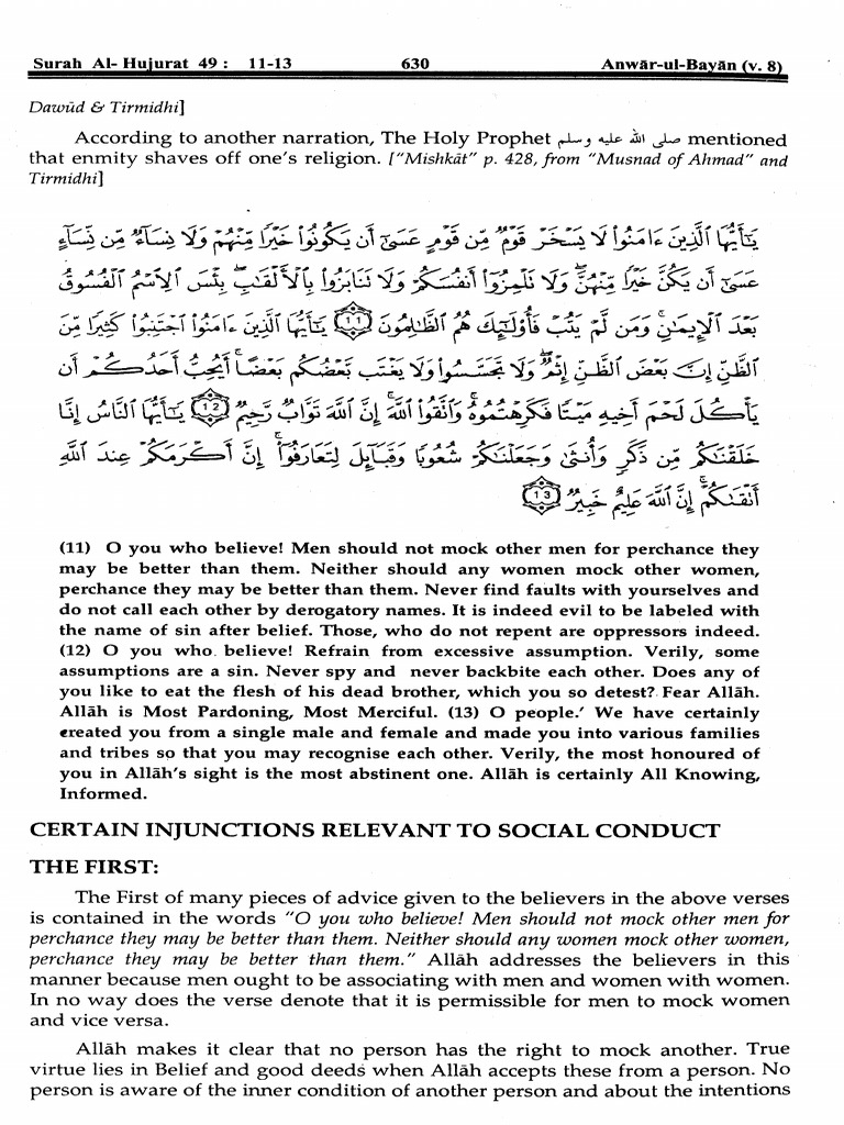 TafseerAnwarulBayan-Surah Hujurat Ayat 11-13 | PDF