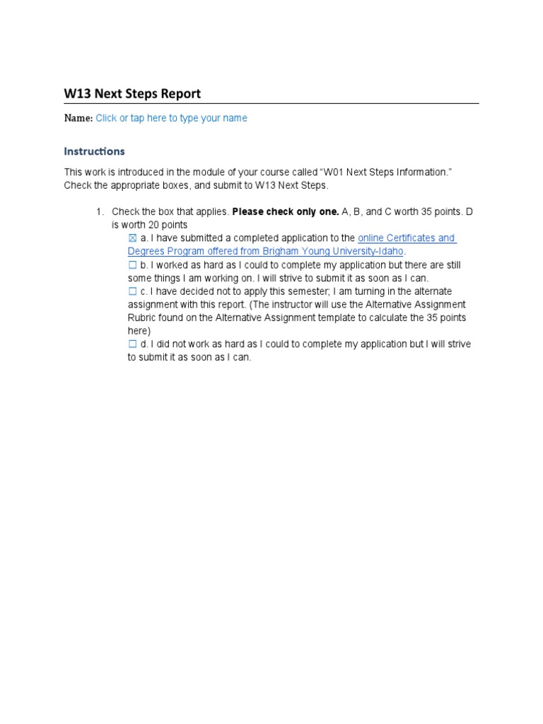 pc103 Document w13NextStepsTemplate ApplicationSubmissionReport | PDF