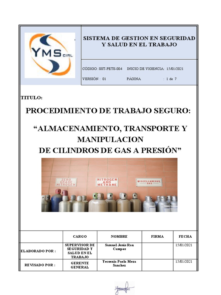 Sst-Pets-004 Transporte, Almacenamiento, Manipulacion de Cilindros A ...