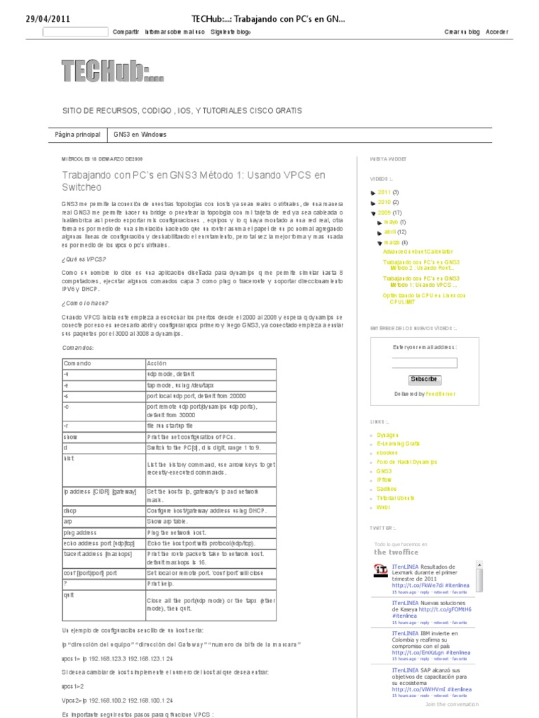 Trabajando Con PC's en GNS3 - Usando VPCS en Switcheo | PDF | Enrutador (Computación) | Red de ...