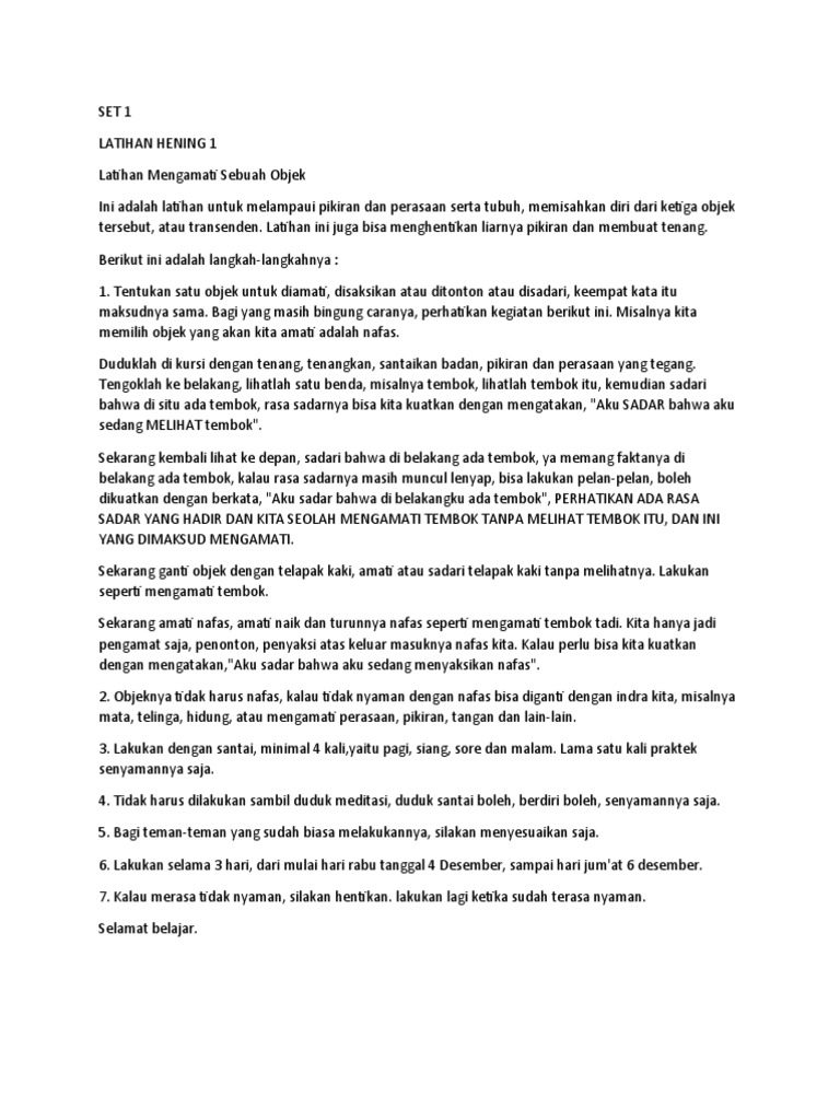 Latihan Meditasi Hening dan Sadar | PDF
