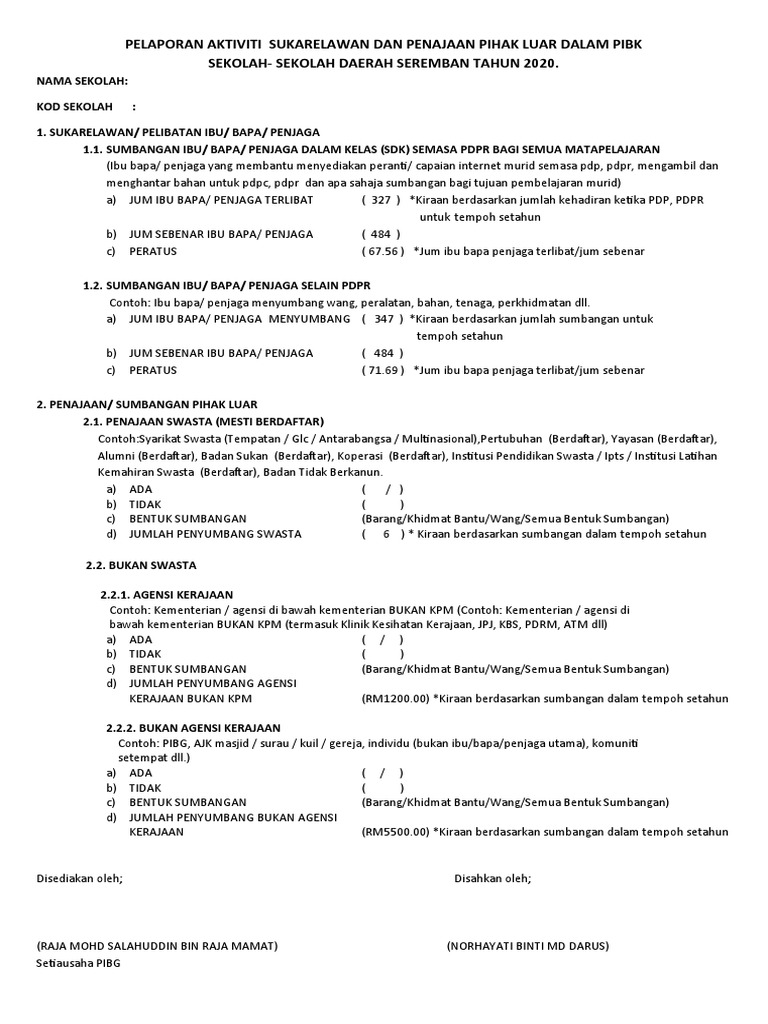 Borang PIBK 2020-2021 | PDF