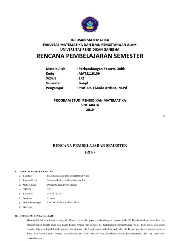 Rps PPD Ardana | PDF | Seni | Sains & Matematika