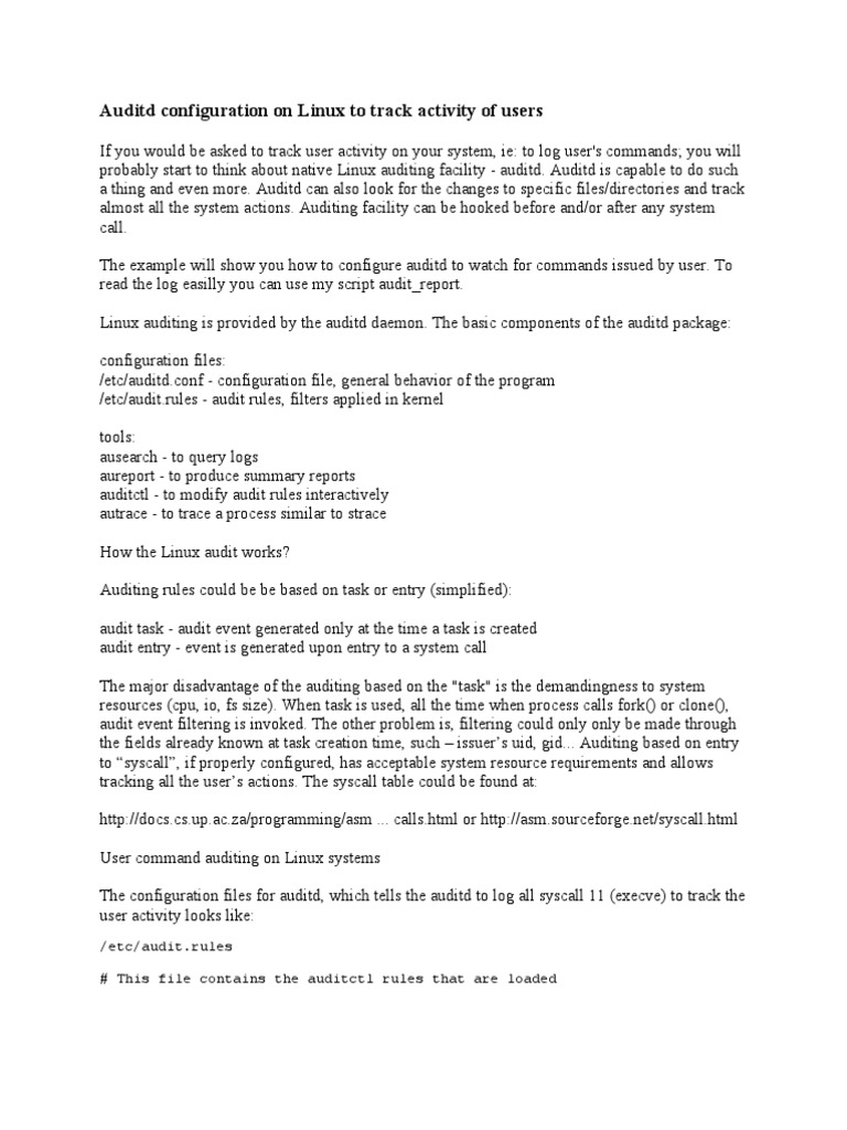 Auditd Configuration On Linux To Track Activity of Users | PDF | Linux ...