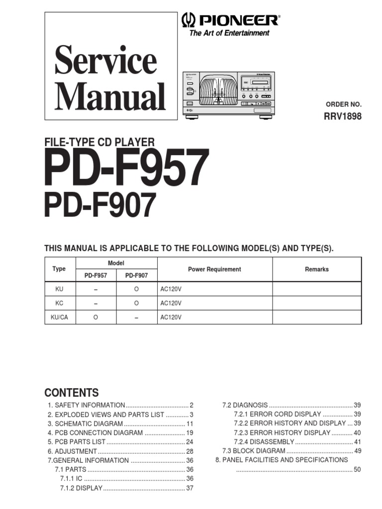 Hfe Pioneer Pd-f907 f957 Service en Rrv1898 | PDF | Alternating Current ...