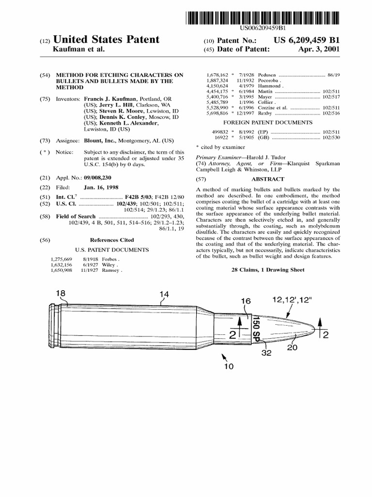 United States Patent (10) Patent N0.: US 6,209,459 B1 | PDF | Cartridge ...