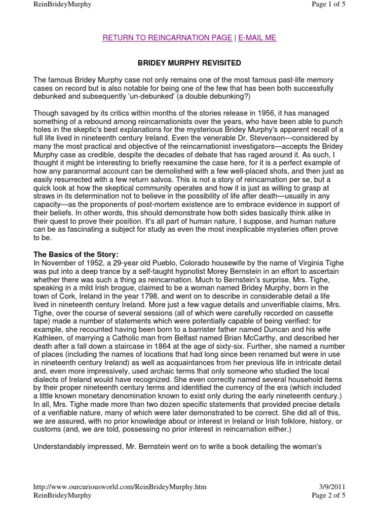 Bridey Murphy Reincarnation Case Analysis | PDF | Mystery, Thriller ...