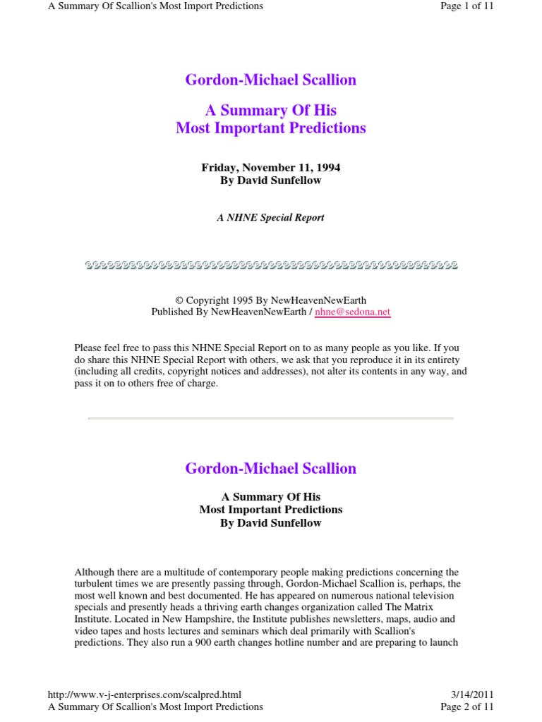 Gordon-Michael Scallion A Summary of His Most Important Predictions ...
