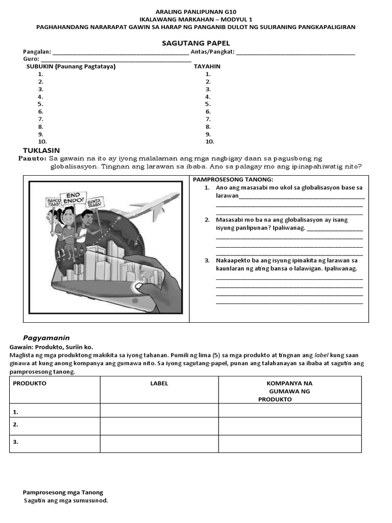AP 10 Q2 Module 1 Sagutang Papel | PDF