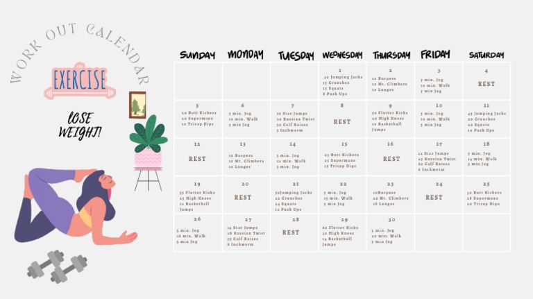 Work Out Calendar | PDF | Physical Exercise | Athletic Sports