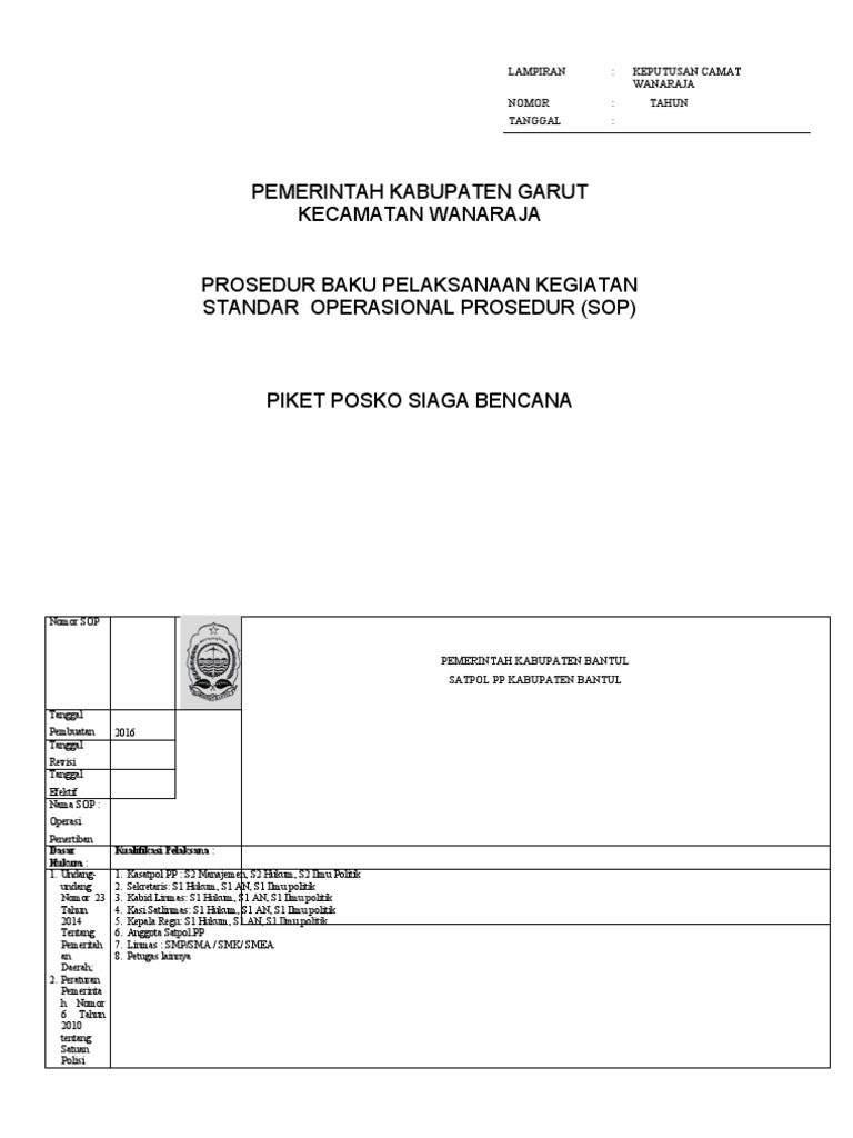 Sop Piket Posko Siaga Bencana Linmas | PDF