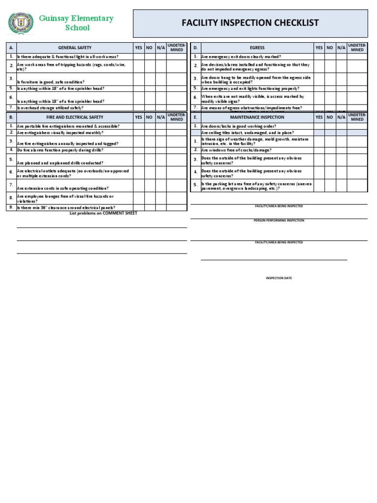 Guinsay Elementary Safety Inspection Checklist | PDF | Fire Sprinkler ...