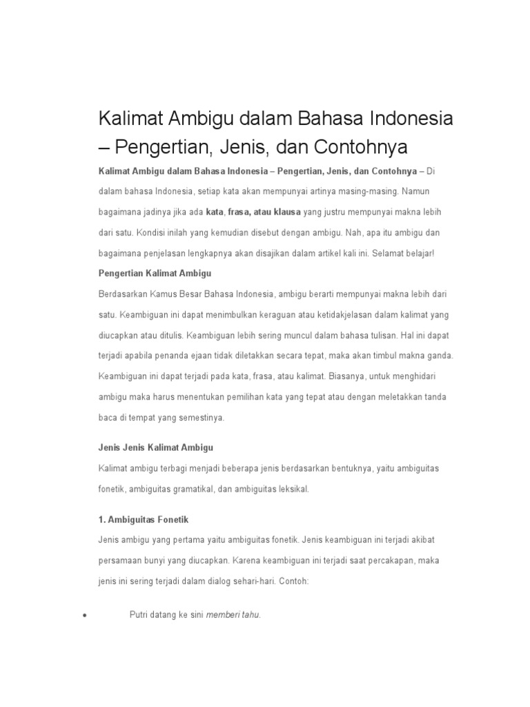 Kalimat Ambigu Dalam Bahasa Indonesia | PDF