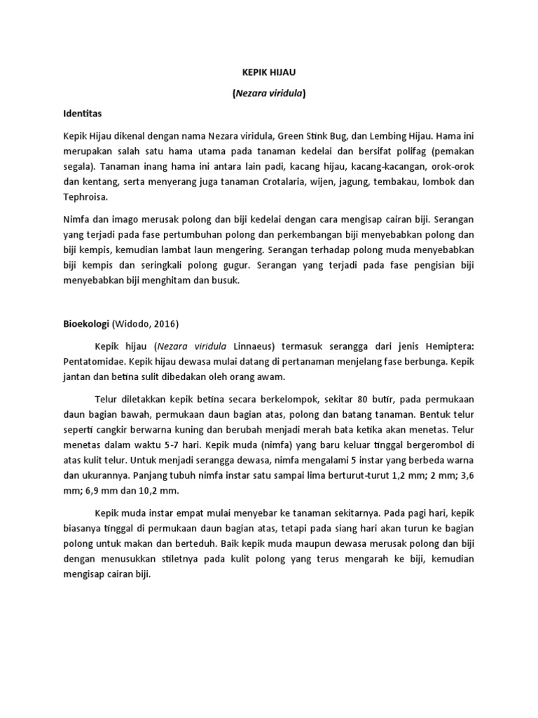 Laporan HPPT Kepik Hijau Identitas | PDF