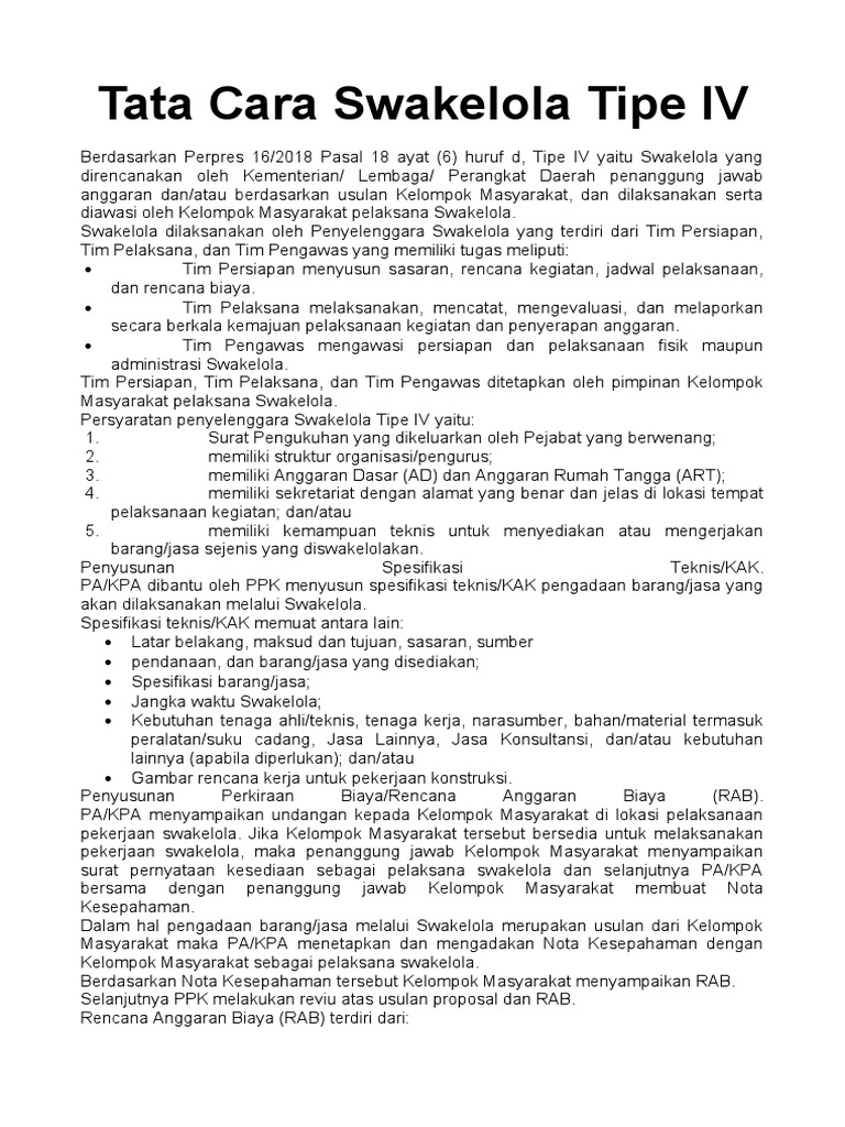 Tata Cara Swakelola Tipe IV Cara Cara | PDF