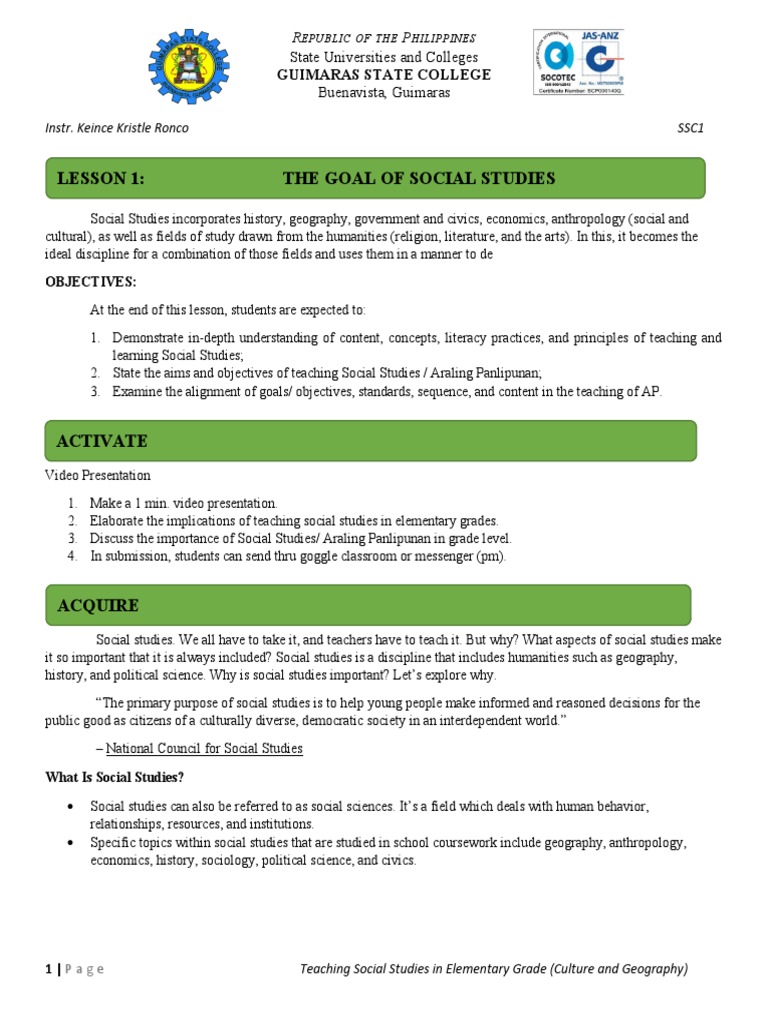 Goals of Social Studies | PDF | Critical Thinking | Social Sciences