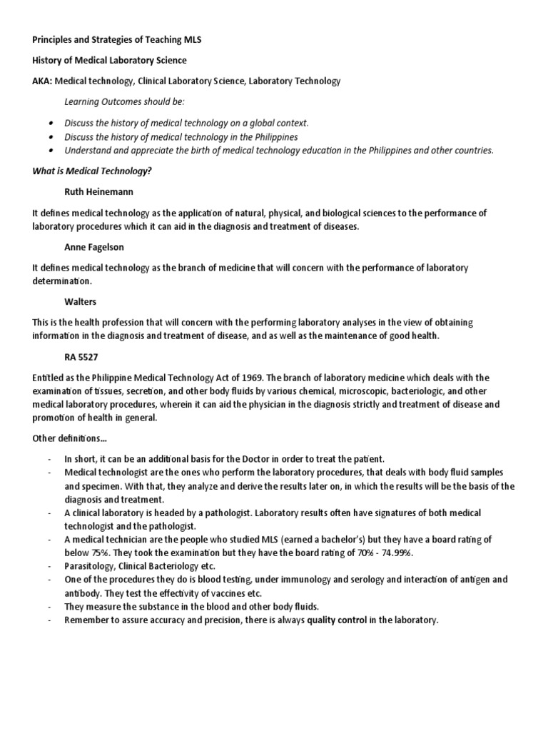 1 History of Medical Laboratory Science | PDF | Pathology | Medicine