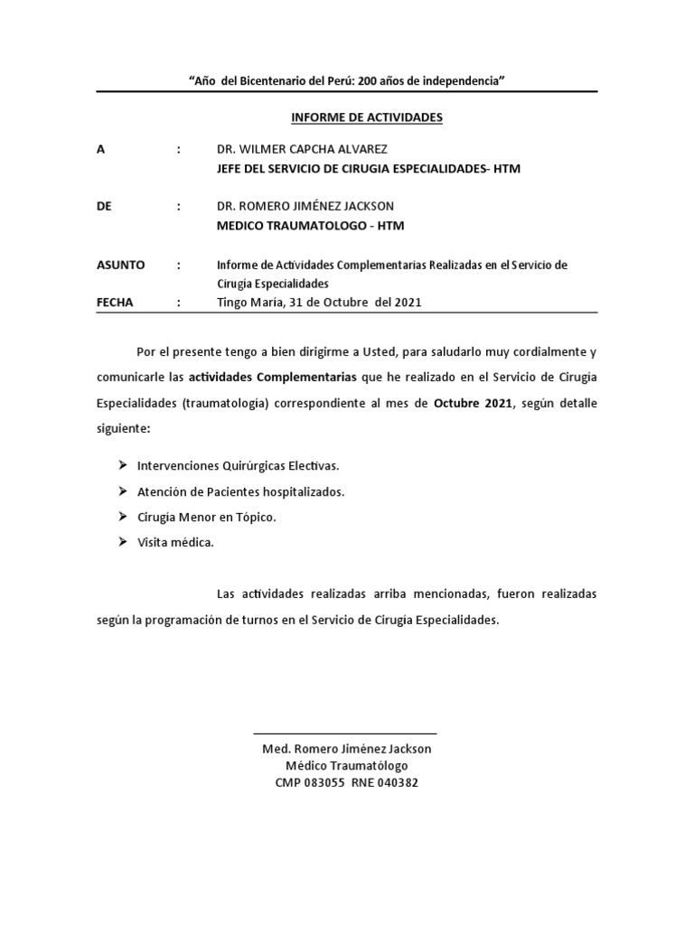 Informe de Complementarias | PDF