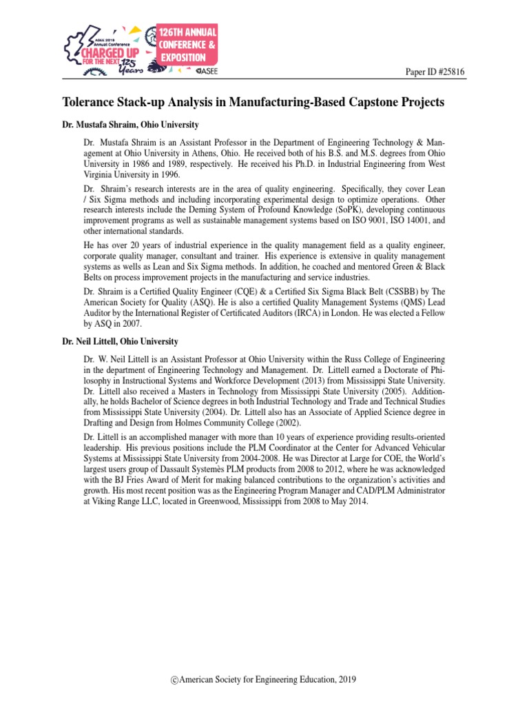 Tolerance Stack Up Analysis in Manufacturing Based Capstone Projects ...