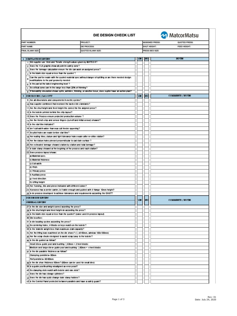 Die Design Checklist | PDF | Screw | Engineering Tolerance
