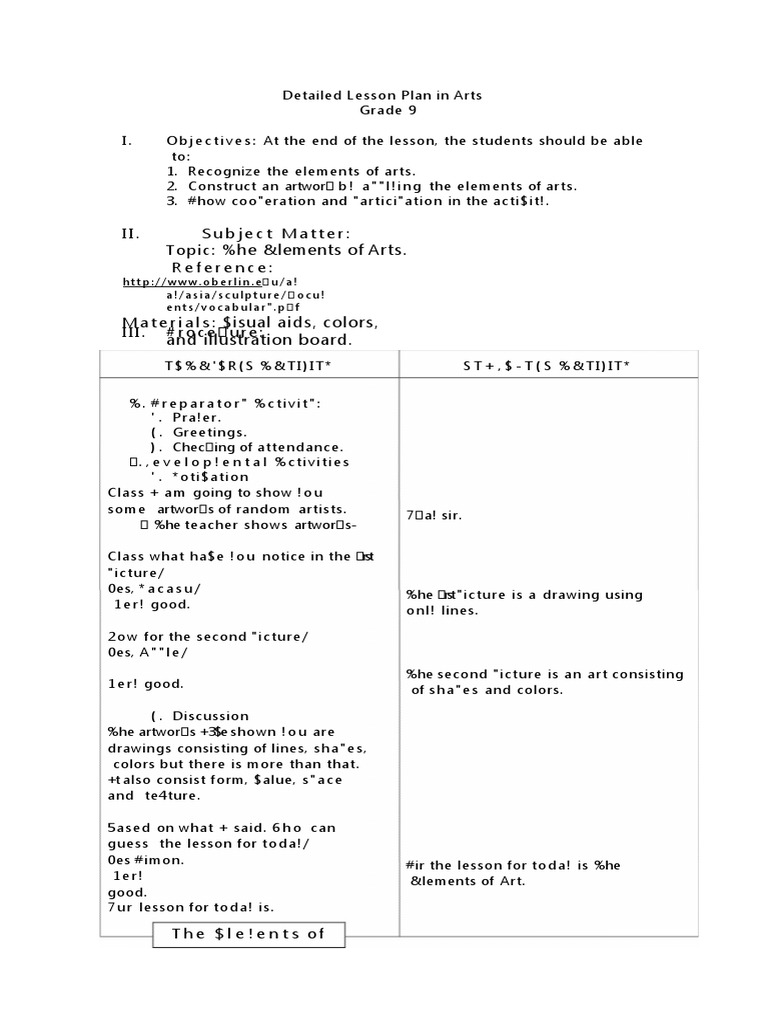 Grade 9 Arts Lesson Plan: Elements of Art | PDF | Light | The Arts