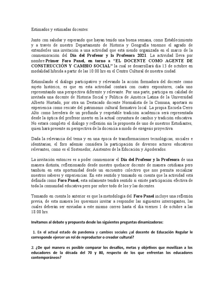 Estimados y Estimadas Docentes | Descargar gratis PDF | Maestros