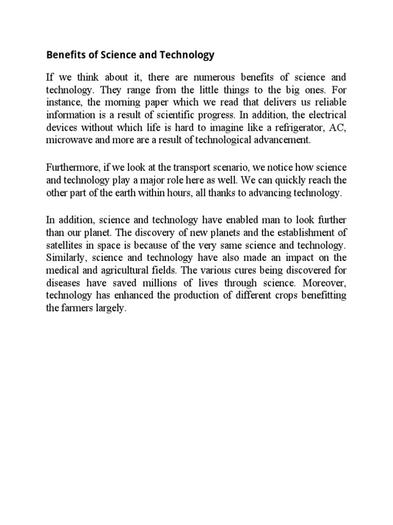 Benefits of Science and Technology | PDF