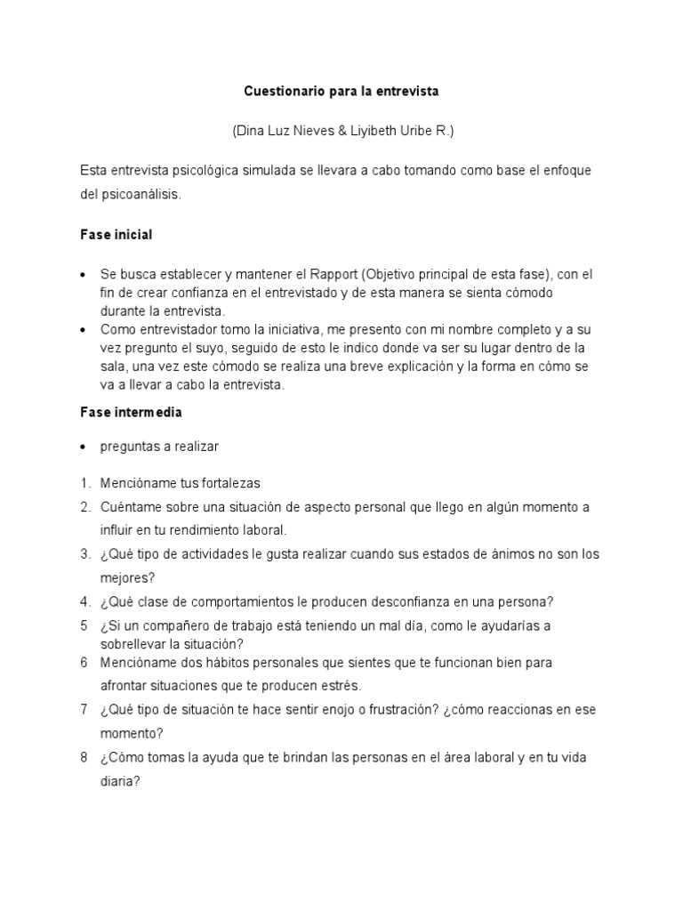 Cuestionario para La Entrevista | PDF