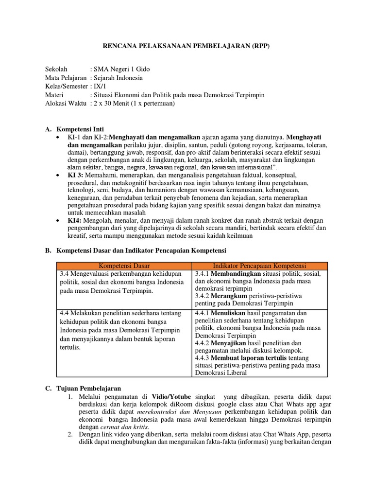 Rencana Pelaksanaan Pembelajaran (RPP) | PDF