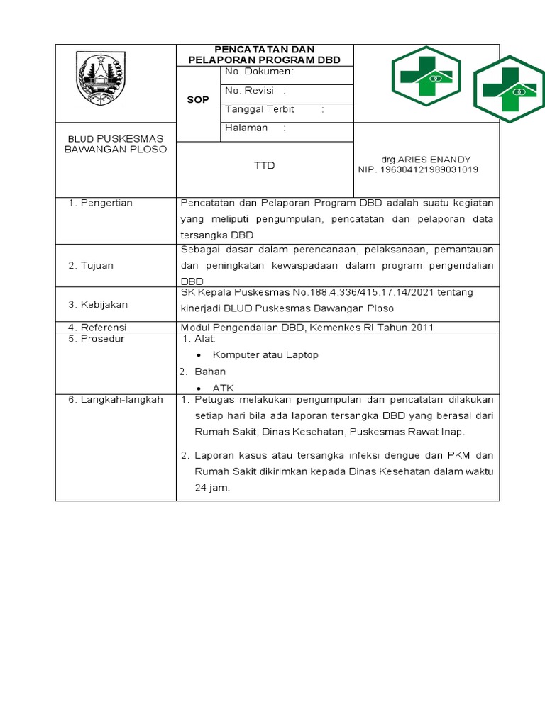 Sop Pencatatan Dan Pelaporan Program DBD | PDF