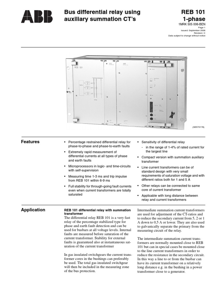 REB 101 Bus Differential Relay Overview | PDF | Relay | Transformer